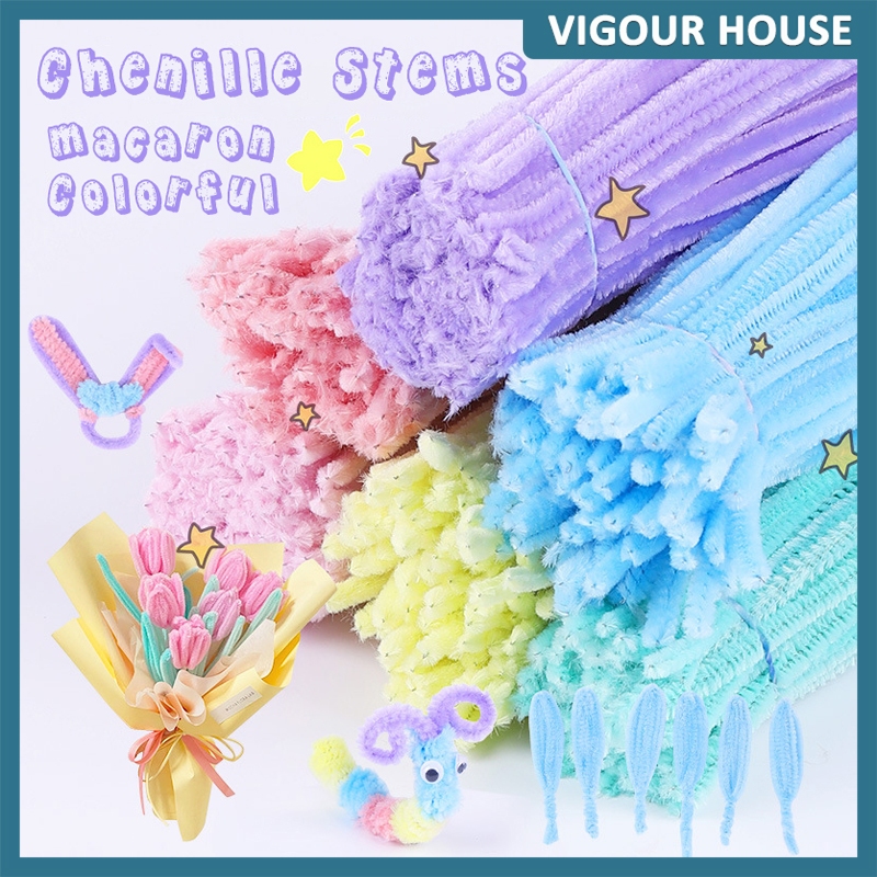 100Pcs Colorful Chenille Stems Gen Pipe Cleaners Macaron Chenille Stem ...