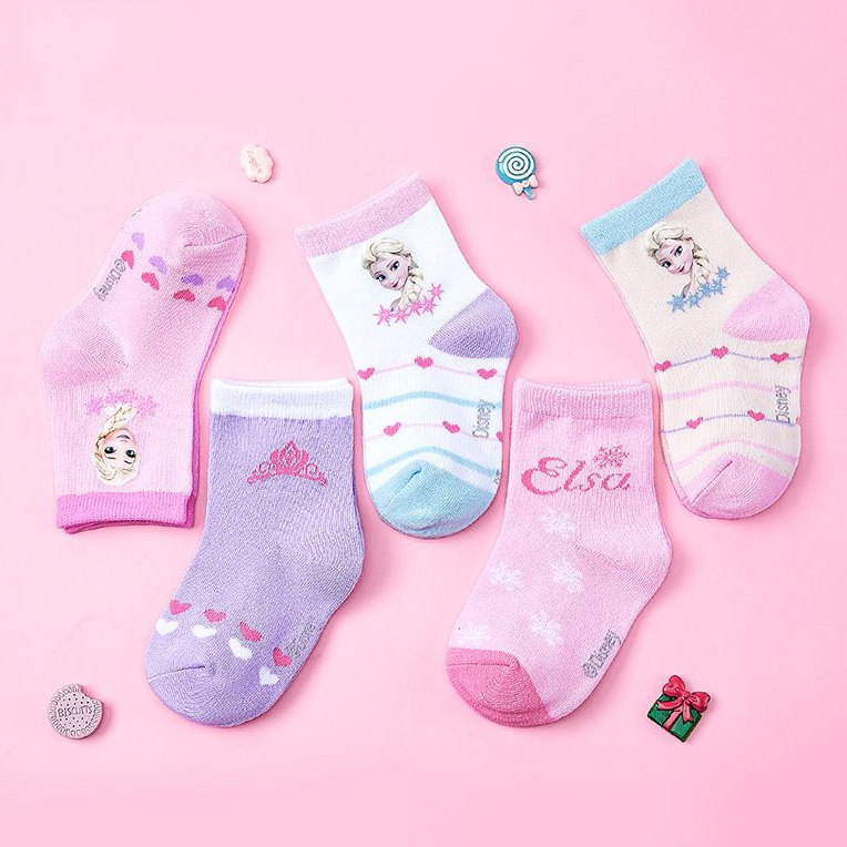 5Pairs/Set Kids Socks (3-6Yrs Old) Frozen Elsa Cute Mid Socks Girl ...