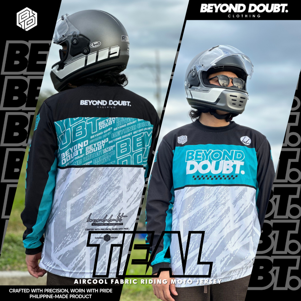 LONG-SLEEVES- "TEAL” Design AIRCOOL Moto Jersey - BEYOND DOUBT CLOTHING ...