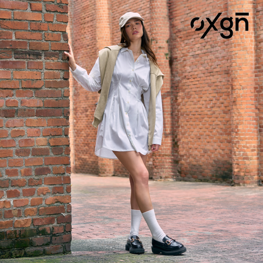 OXGN Shirt Dress With Waist Pintuck For Women (White) | Shopee Philippines