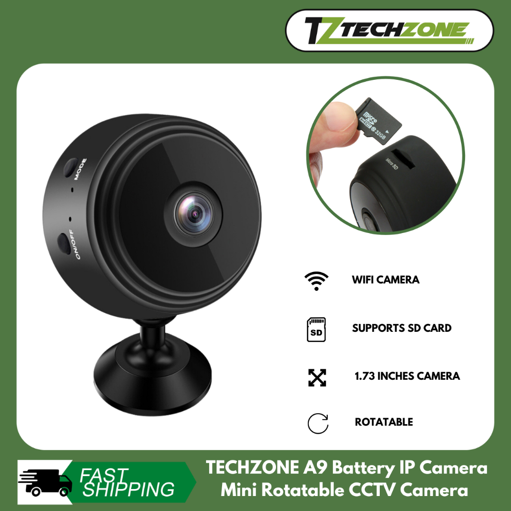 TECHZONE - A9 Battery IP Camera Mini Rotatable CCTV Camera 1.73 inches ...