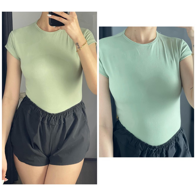 E♡ BASIC FULL LENGTH DOUBLE LINING COTTON SPANDEX TOP TSHIRT ROUNDNECK ...