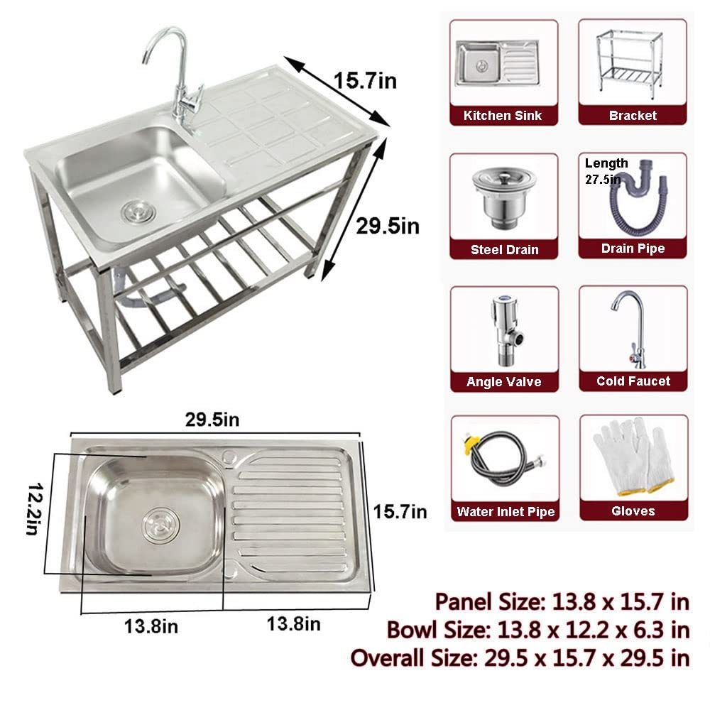 Stainless Steel Kitchen Sink With faucet Stand Countertop Portable ...