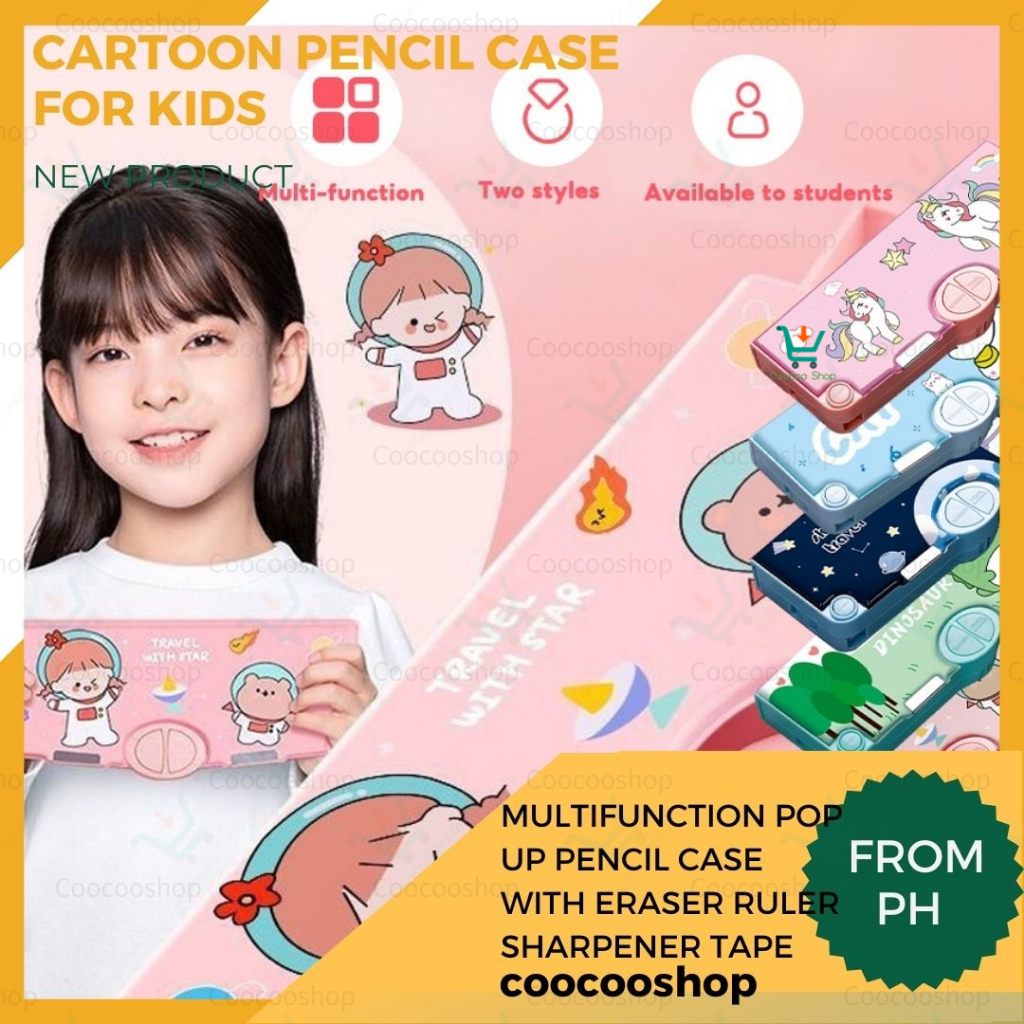 Cool Pen Box Cartoon Pencil Case With Eraser Ruler Sharpener Tape ...