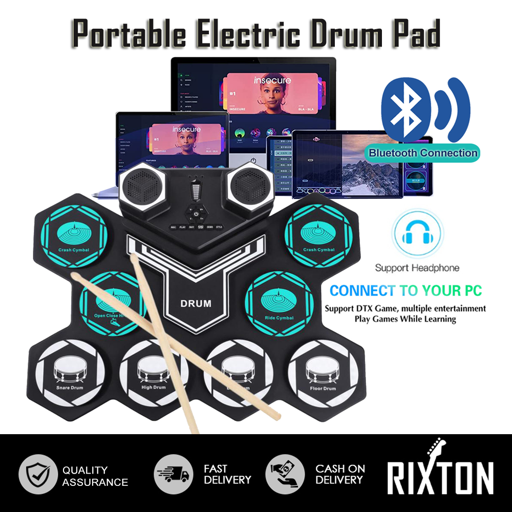 RIXTON DD002 Portable Electronic Drum Set With Bluetooth Built-In ...