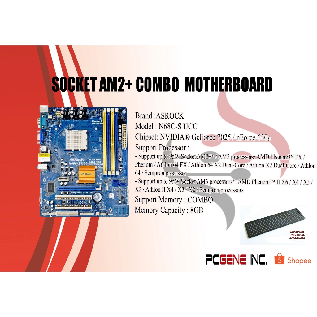 Socket AM2+ COMBO Motherboard ASROCK N68C-S UCC | Shopee Philippines