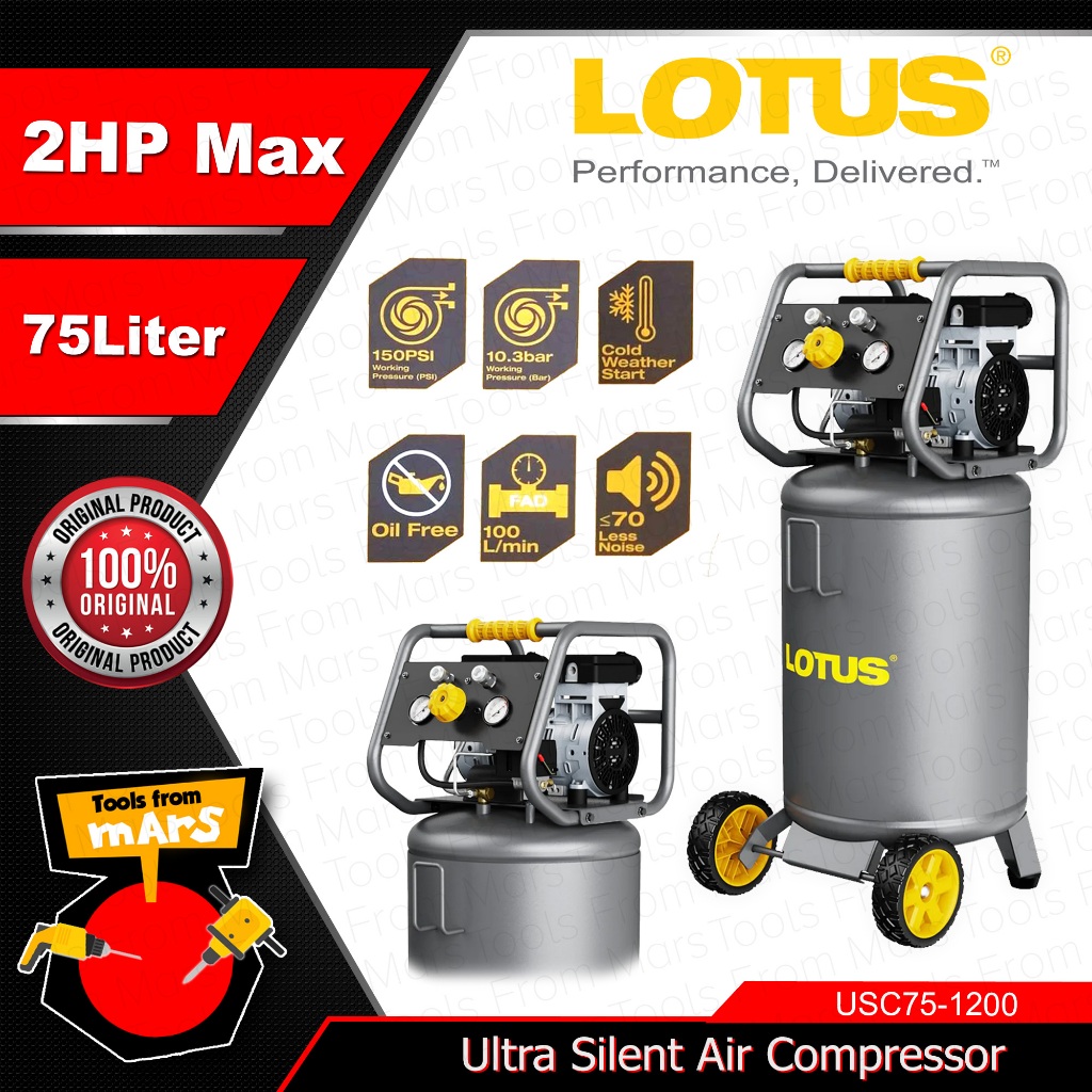 Lotus 2HP 75L 1300W Ultra Silent Air Compressor Induction Motor Oil ...