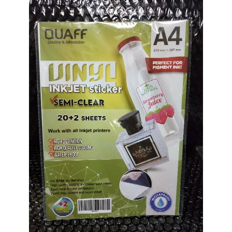 QUAFF vinyl Inkjet sticker waterproof A4 size 20sheets per pack ...