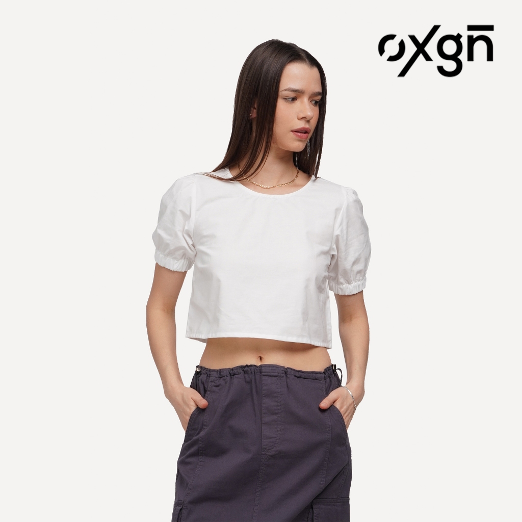 OXGN Generation Puff Sleeve Cropped Top For Women (White) | Shopee ...