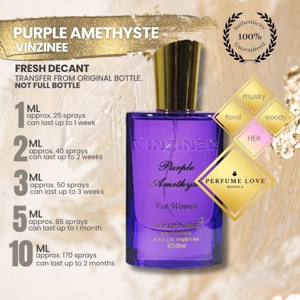 PERFUME DECANT Vinzinee Perfumes Purple Amethyste musky, floral, woody ...