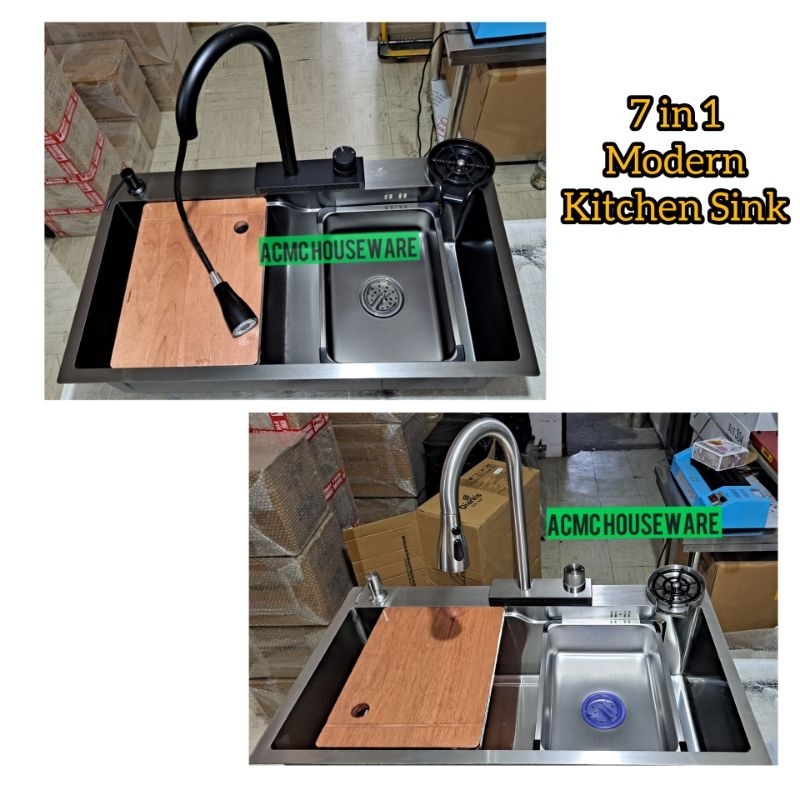 7 in 1 COMPLETE SET New Modern Kitchen Sink with Integrated Waterfall ...