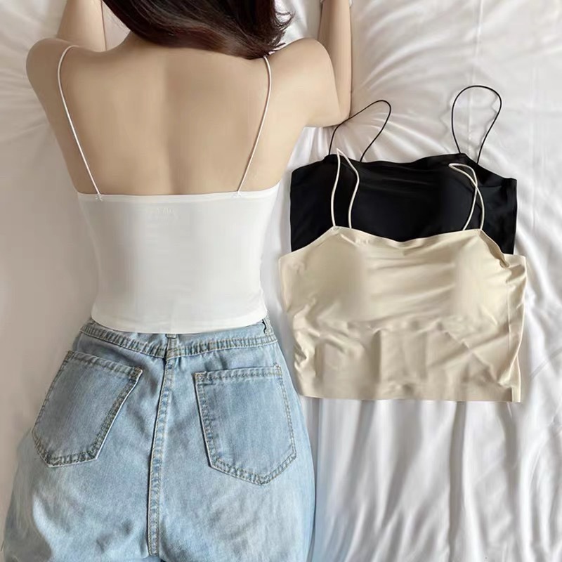NEW Korean Style Women Ice Silk Sexy Seamless Sando Crop Top Bra with ...