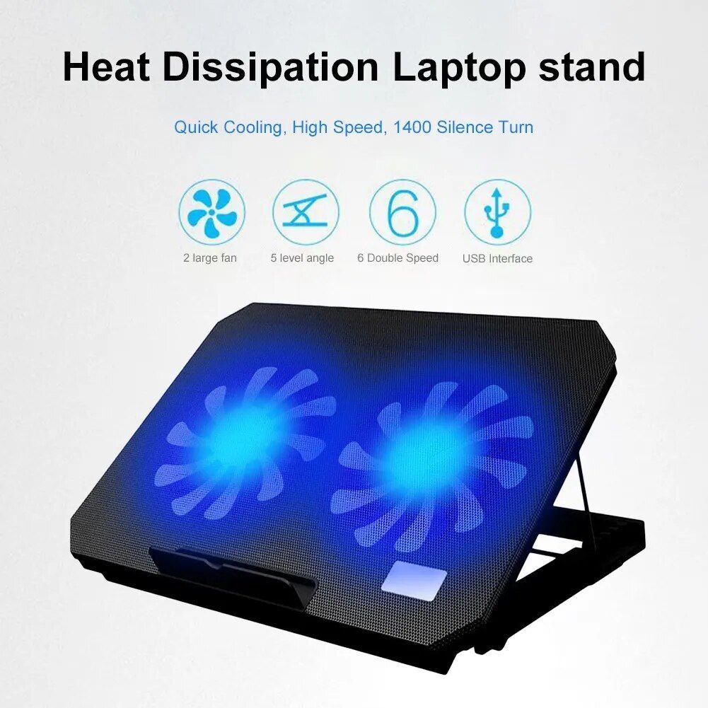 Laptop Cooling Pad Adjustable Height 6 Fans with LED Lights Laptop Cooler Stand Fits 9"-17 ...