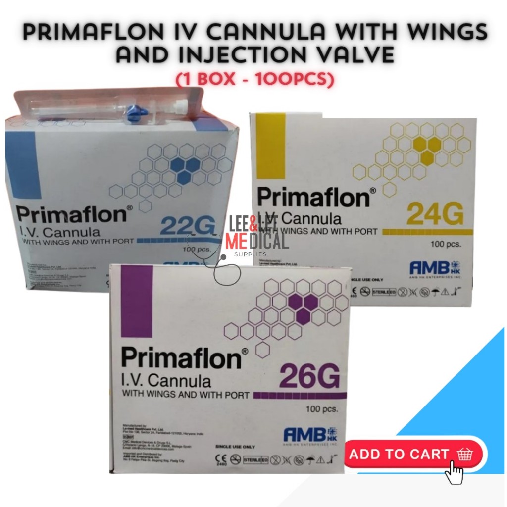 (L&L-J) Primaflon IV Cannula with Wings and Injection Valve (1 Box ...