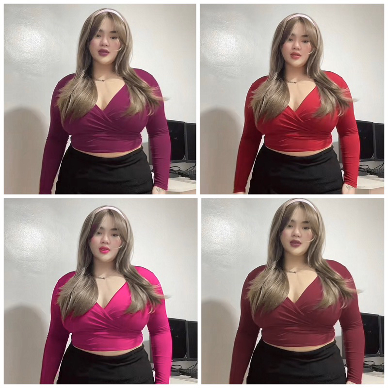 ELfille (Lara)- small to 3XL Overlap Longsleeves Wrap Around Blouse:Up ...