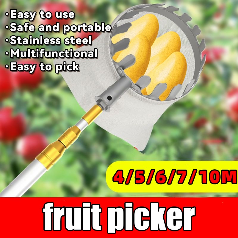 4/6/10M Fruit Picker with Adjustable Long Pole with Basket Convenient ...