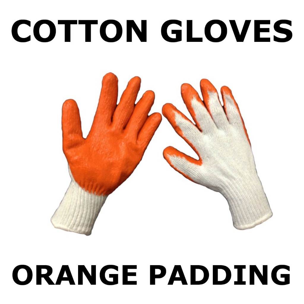 COTTON GLOVES WITH ORANGE PADDING LATEX RUBBER COATED COATING ANTI SLIP ...