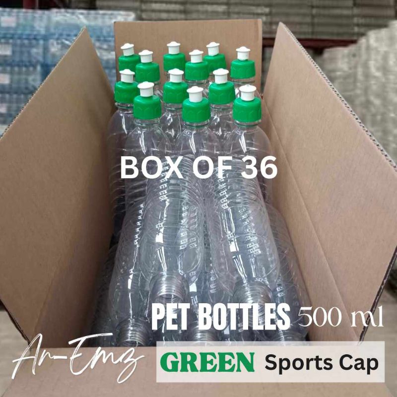 Ar-Emz Box of 36 Empty Plastic Bottles 500 ml With Green Sports Caps ...