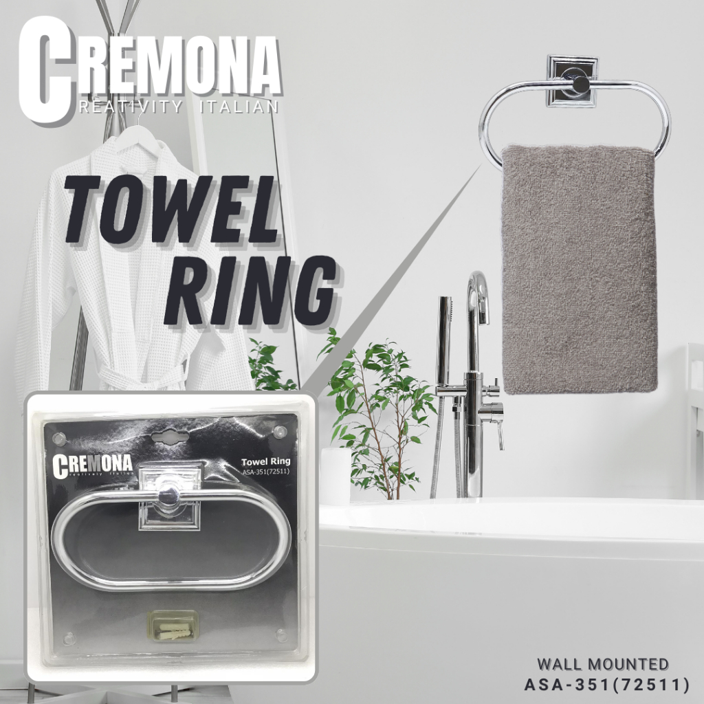 CREMONA Stainless Steel Chrome Wall Mounted Towel Ring Oblong Towel ...