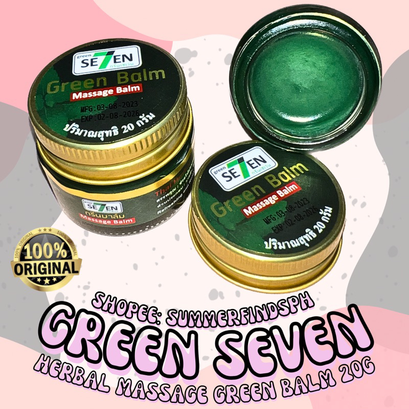 GREEN SEVEN MASSAGE THAI HERBAL BALM 20g REFRESHING AND RELAXING OF ...