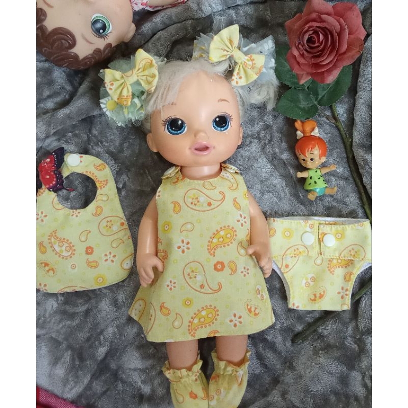 Baby Alive Clothes/Reversible Dress, Diaper,Bib, Shoes,Clip Set 12 Inch ...