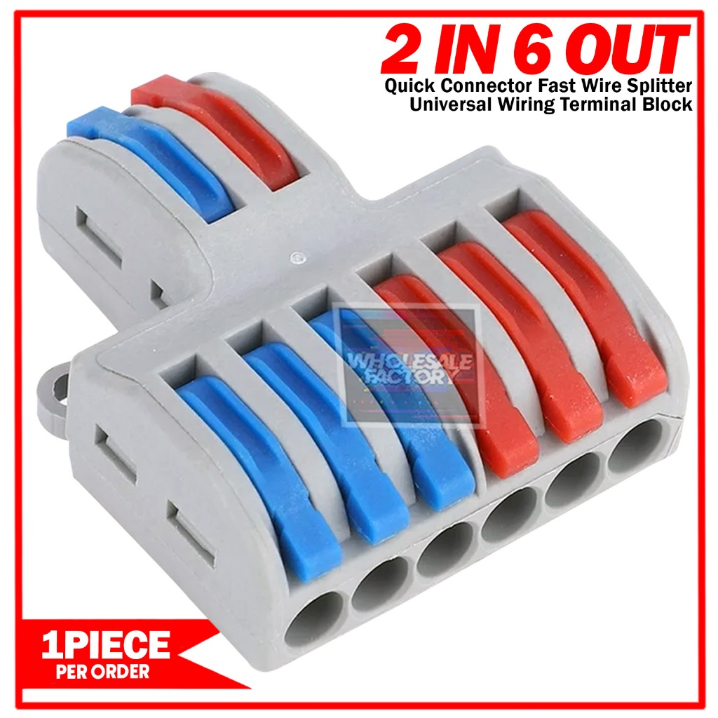 🟦 Terminal Block 2 IN 6 OUT Universal Fast Wire Conductor Connector ...