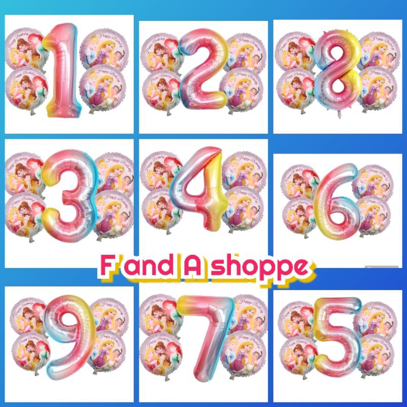 5in1 Character Balloons Princess theme party with Big Number Balloons ...