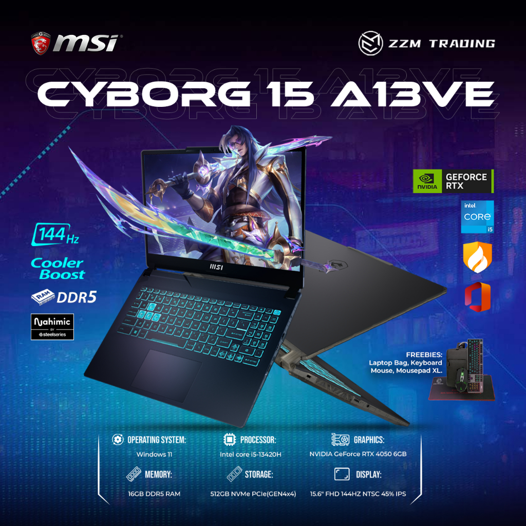 MSI Cyborg 15 A13V 2023 15.6" FHD i5-13420H RTX 4050 144hz IPS 16GB DDR5 5200 512GB PCLE4.0 SSD ...