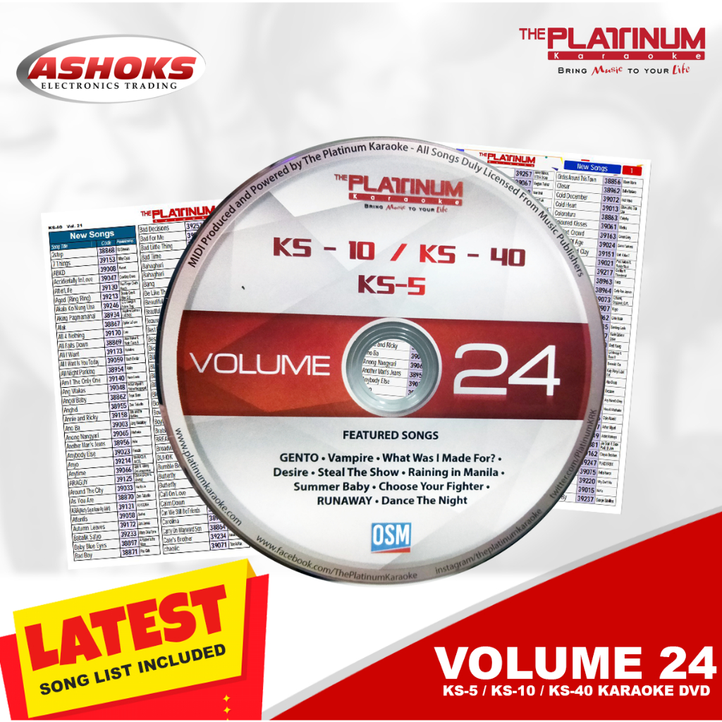 Platinum Karaoke KS-10, KS-5 & KS-40 CD with Additional song list / CD and Additional Song list ...
