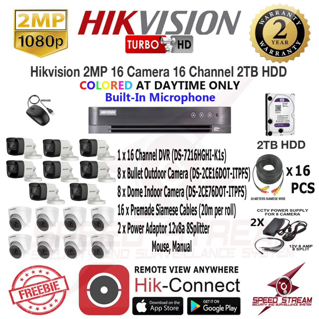 Hikvision 2MP with Audio 16 Camera 16 Channel DVR 2TB HDD CCTV Package ...