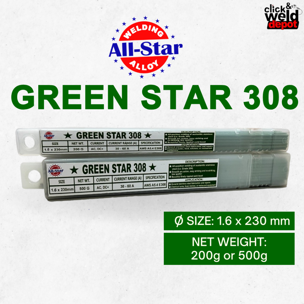 ALL-STAR STAINLESS WELDING ROD - GREEN STAR 308 - 1.6mm (200g or 500g PACKING) | Shopee Philippines
