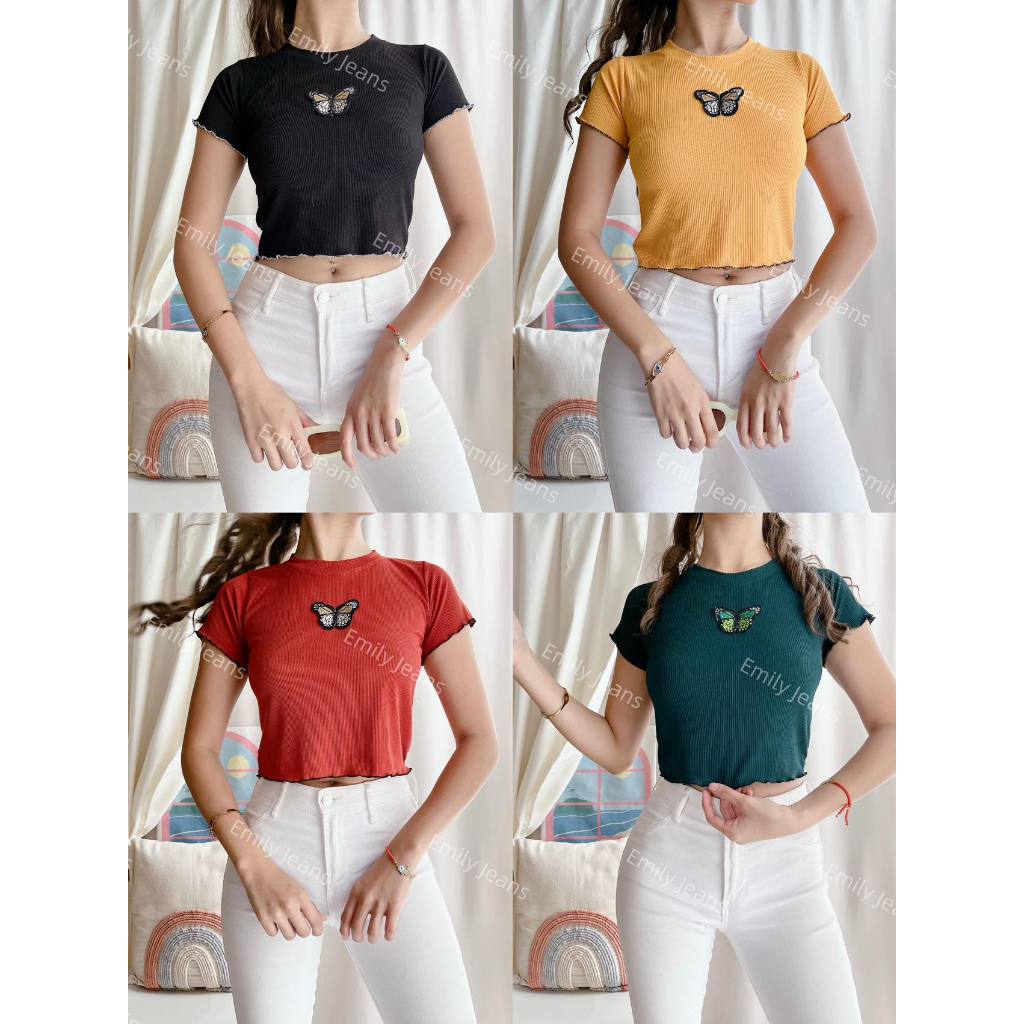 EMILY Butterfly Cotton Knitted Lettuce Crop Top New Arival | Shopee ...