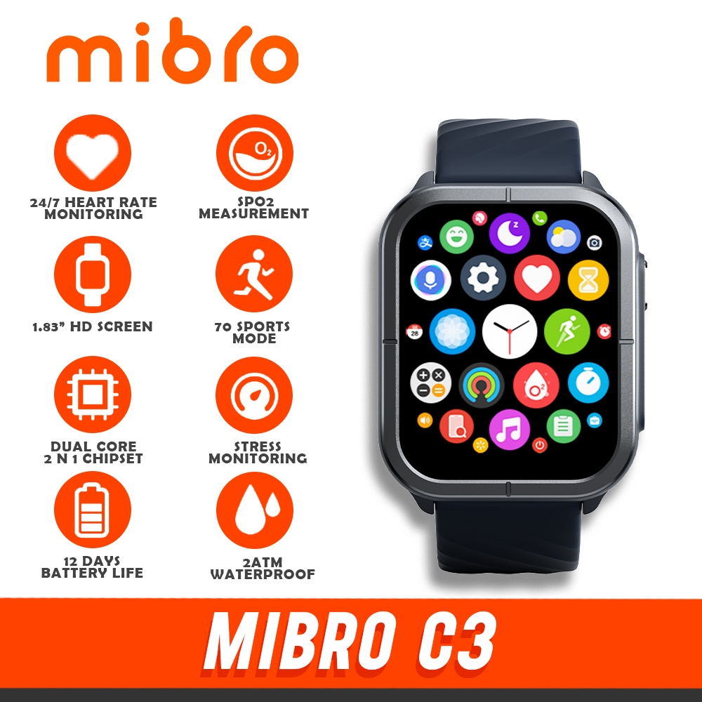 MiBro C3 | Smartwatch | 1.83" Full HD Screen | 70 Sports Mode | Dual ...