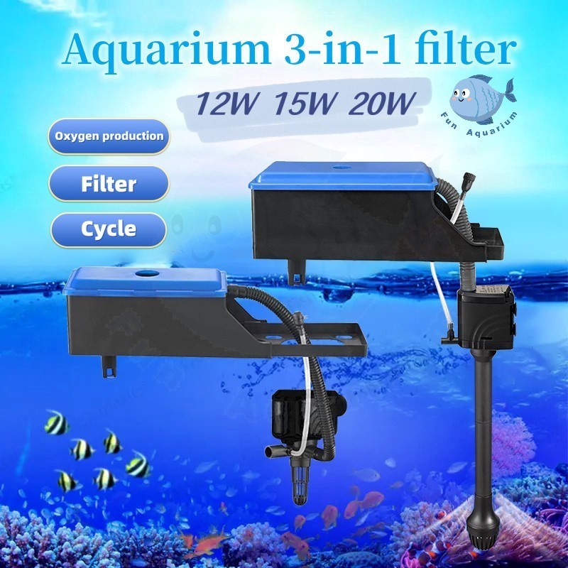 Aquarium 3 in 1 Top Filter Oxygen Pump Air Aerator Fish Tank Water ...