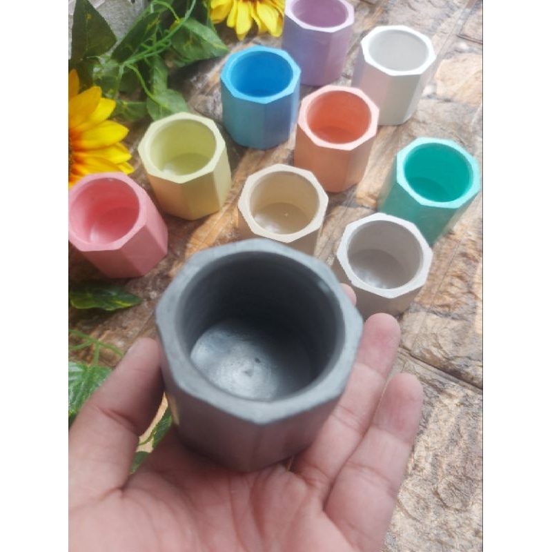 Glossy Plain Colored Mini octagonal pots for small plants and candle ...