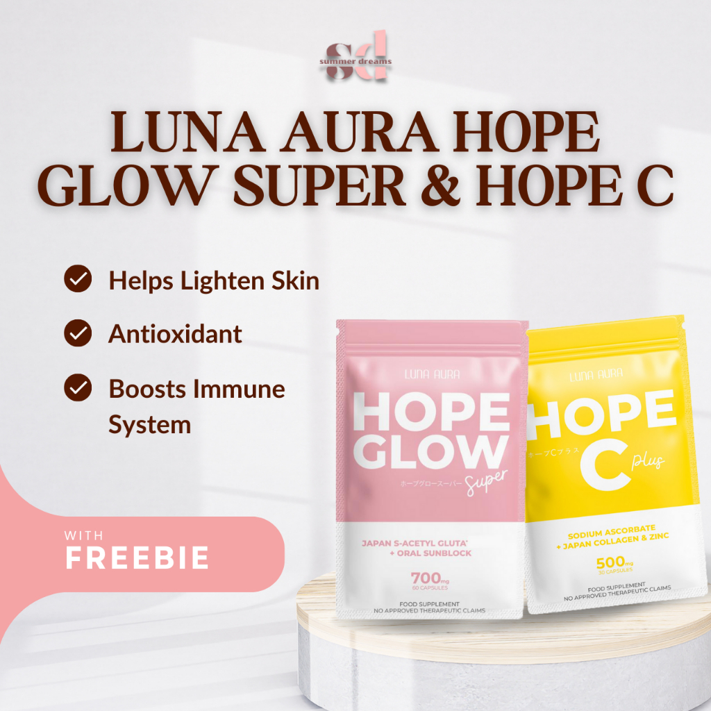 LUNA AURA Hope Glow Super Biggie Glutathione With Oral Sunblock Hope C Plus Vitamin C 60 ...