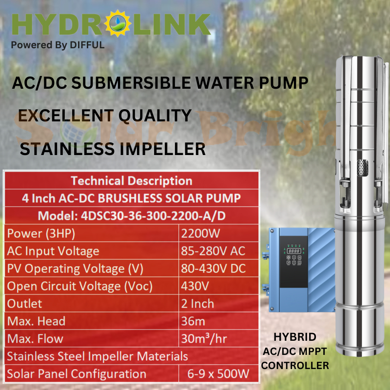 2200W 3HP Head 255 Meters 150 Meters 120 Meters 4 Inch AC-DC SUBMERSIBLE Solar Water Pump ...