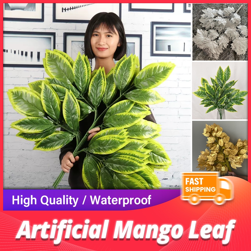 1 Bag (12pcs) Artificial Mango Leaves Yellow Edge Beautify Indoor ...