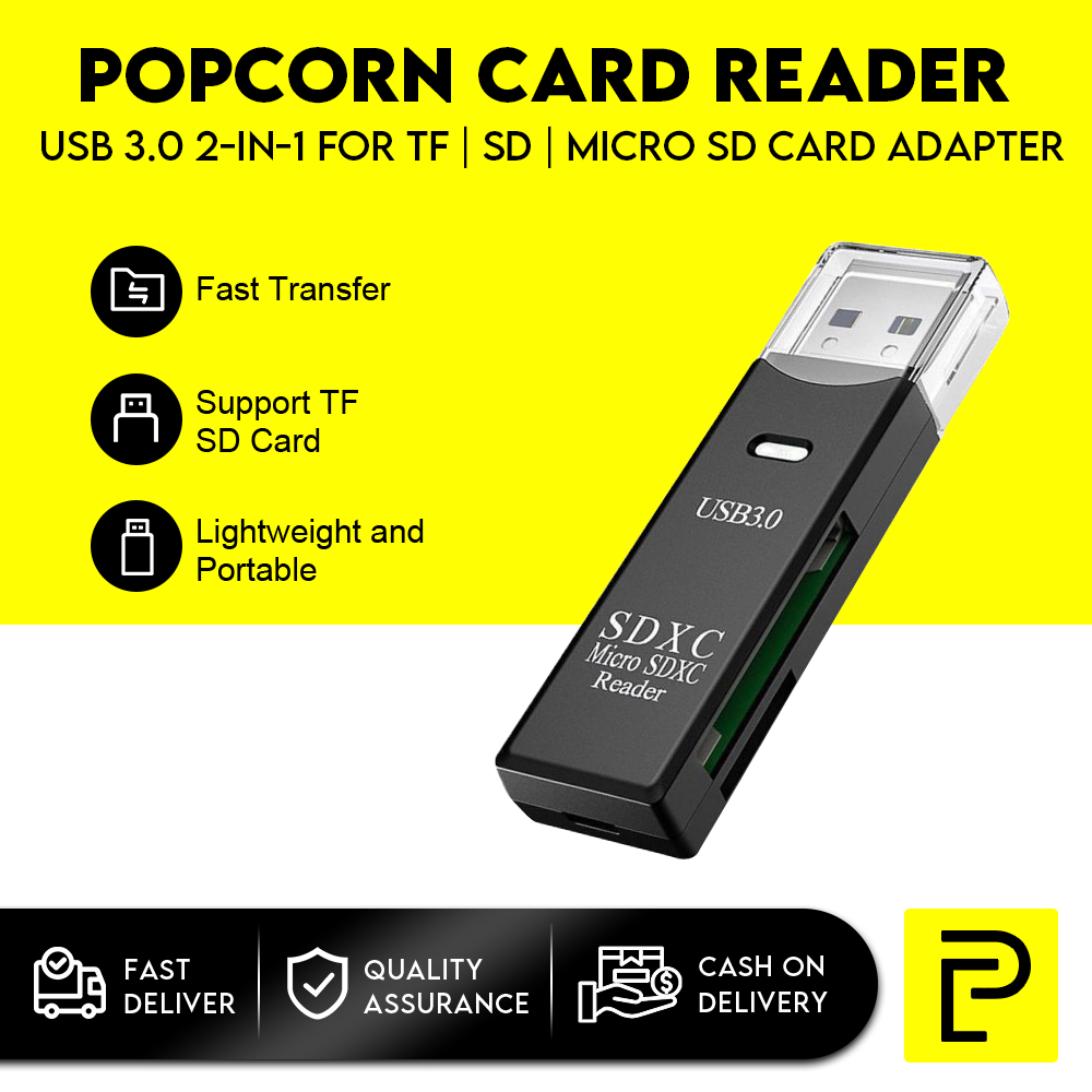 Popcorn 2 In 1 Card Reader USB 3.0 Flash Memory Card 2 Slots For TF SD ...