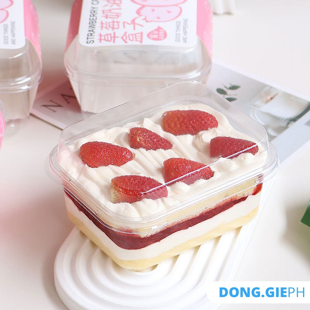 [10 PCS] 450 ML Rectangle Strawberry Cake Deli Container with Lid ...