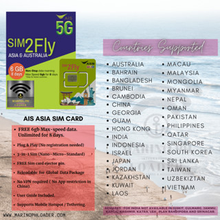 Ais Sim2fly Asia / Global Sim Card + FREE 6gb for Seaman | Shopee Philippines
