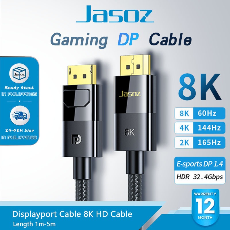Jasoz Displayport 1.4 Cable 8K 4K/144hz 2K/165Hz DisplayPort Adapter ...