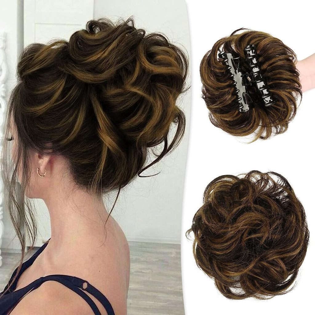 Claw Clip Messy Bun Hair Piece Real Human Hair Buns Wavy Curly Chignon ...