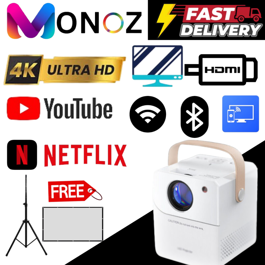 Projector Y8 Pro Portable Mini 4K UHD 6000 Projectors Android HDMI USB ...