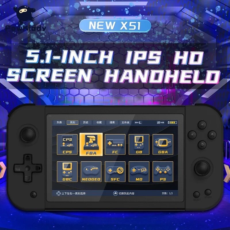 Powkiddy X51 5.0 inch Screen Retro Handheld Game Console Multiplayer Emulator v90 boy 5 inches ...