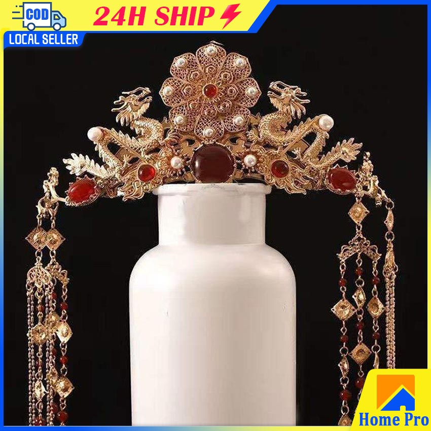 Chinese Wedding Bride Crown Handmade Flower Tassels Wedding Tiara ...