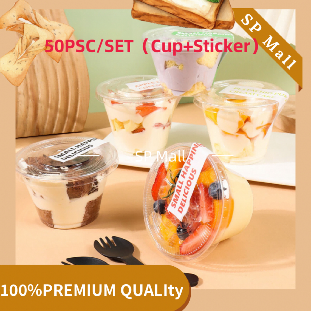 50pcs Round Clear Dessert Container Dome Lid Mousse Mini Cake Box Ice ...