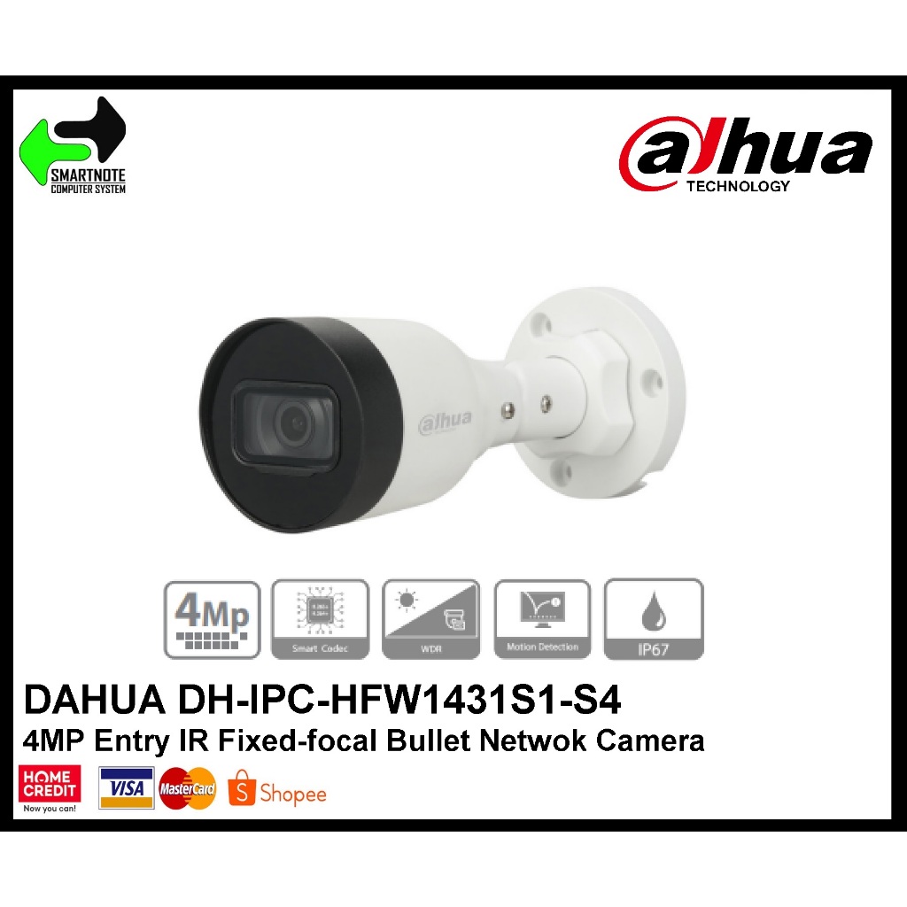 DAHUA DH-IPC-HFW1431S1N-S4 4MP Entry IR Fixed-focal Bullet Netwok ...