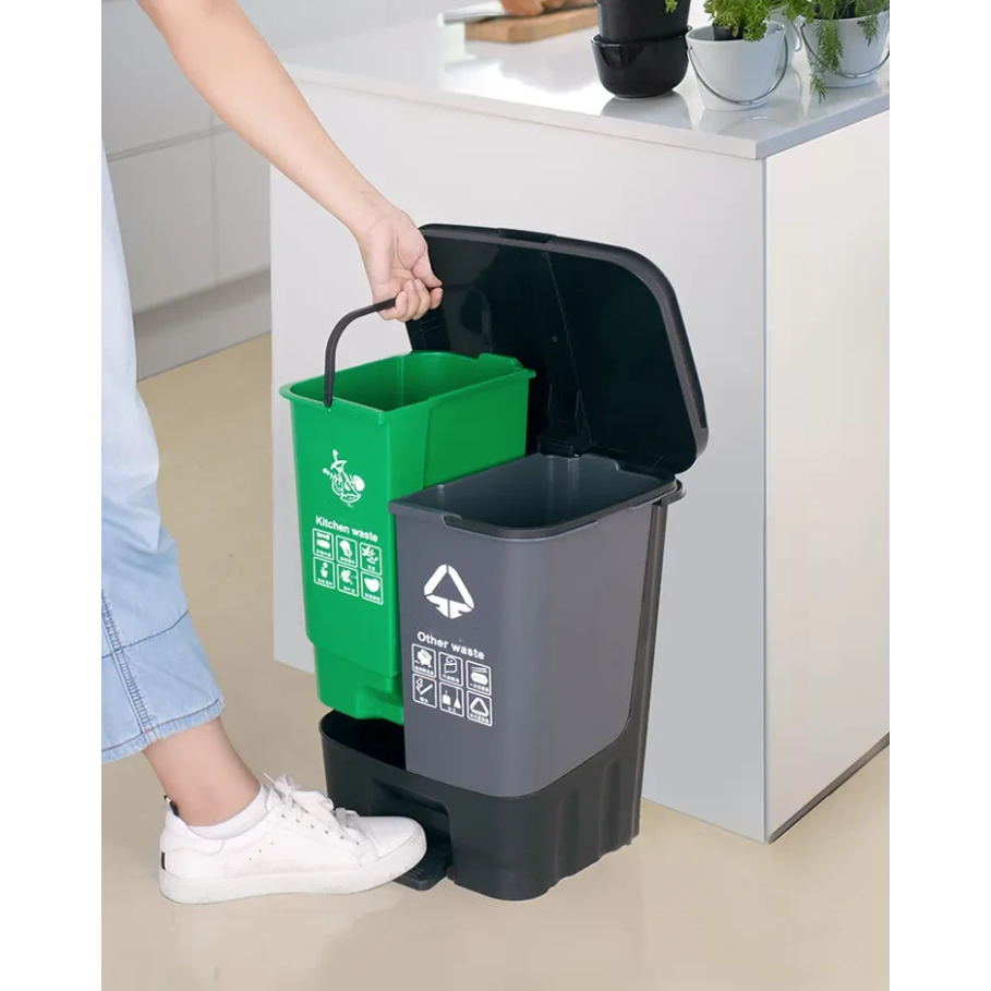 Wet and Dry Kitchen Trash Waste Garbage Segregation Trash Can Bin With ...