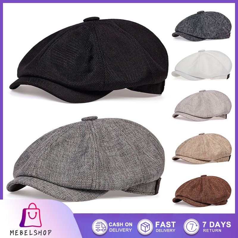 Retro Herringbone Berets Hat Flat Top Breathable Newsboy Hat Octagonal ...